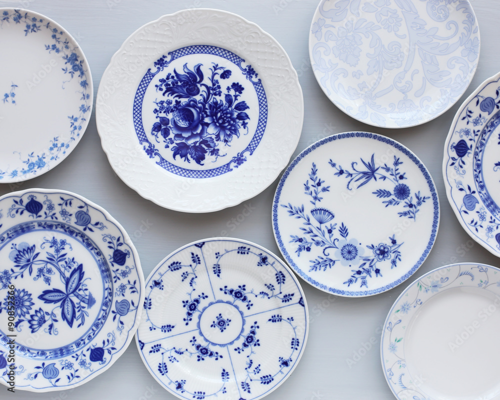 Vintage german plates in cobalt blue Stock Photo | Adobe Stock