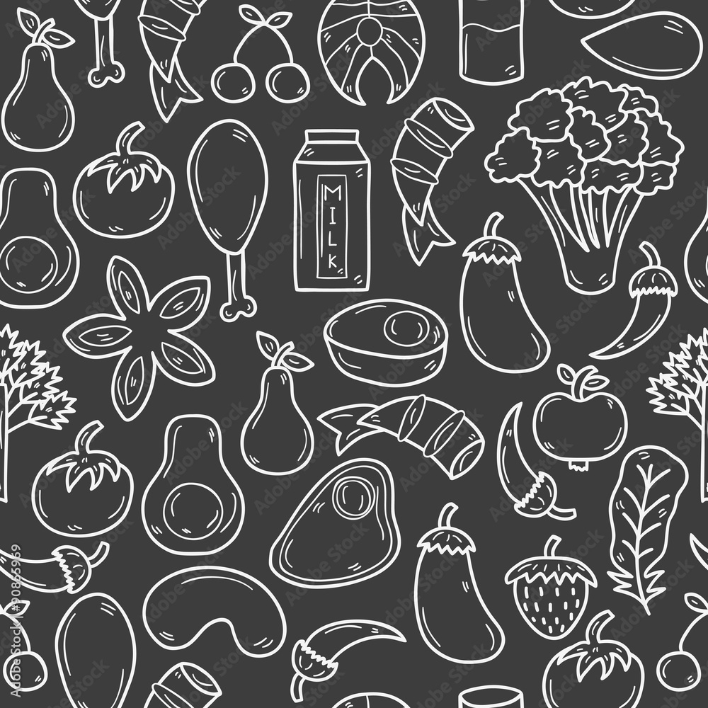 Seamless background with objects in hand drawn outline style on Stock ...