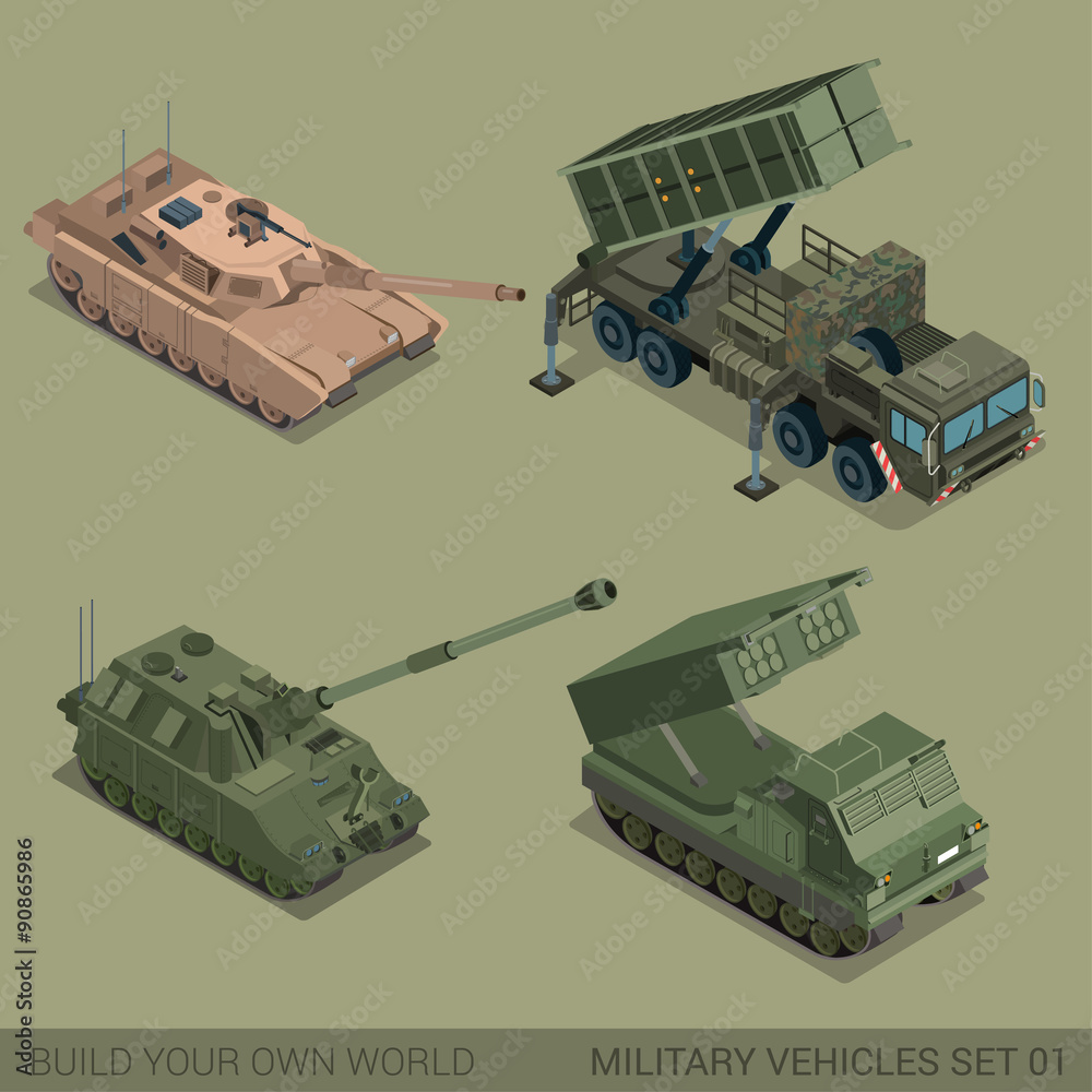 Flat 3d isometric high quality military vehicles icon set Stock Vector ...