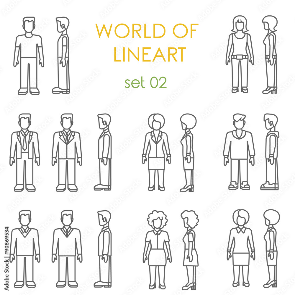 People icons graphical lineart vector set. Line art collection Stock ...