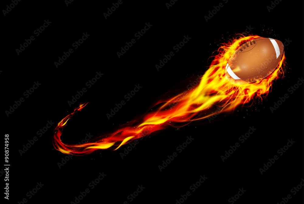 Fire burning American football with background black Stock Vector ...