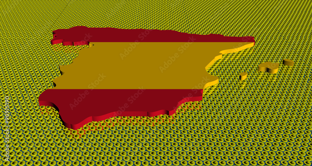 Spain map flag on golden euros coins illustration Stock Illustration ...