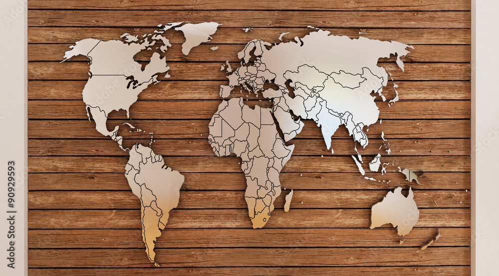 world map on wooden planks Stock Illustration | Adobe Stock