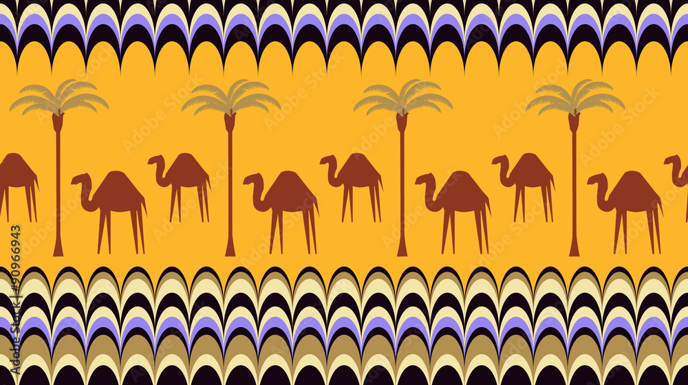 Seamless background with camels. Ethnic pattern. Template for design ...