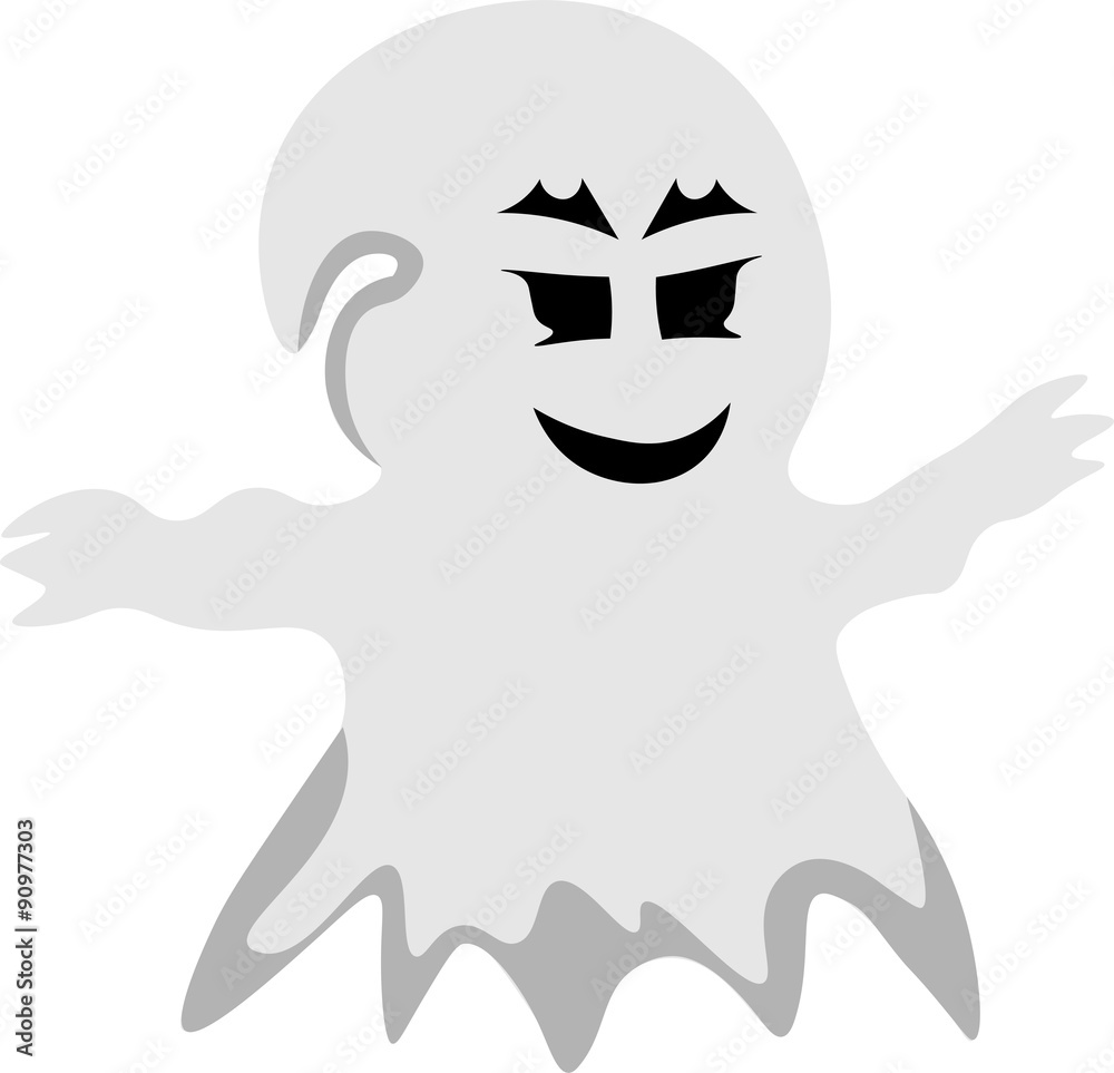Vector full length illustration of one drawn grey color spooky phantom ...
