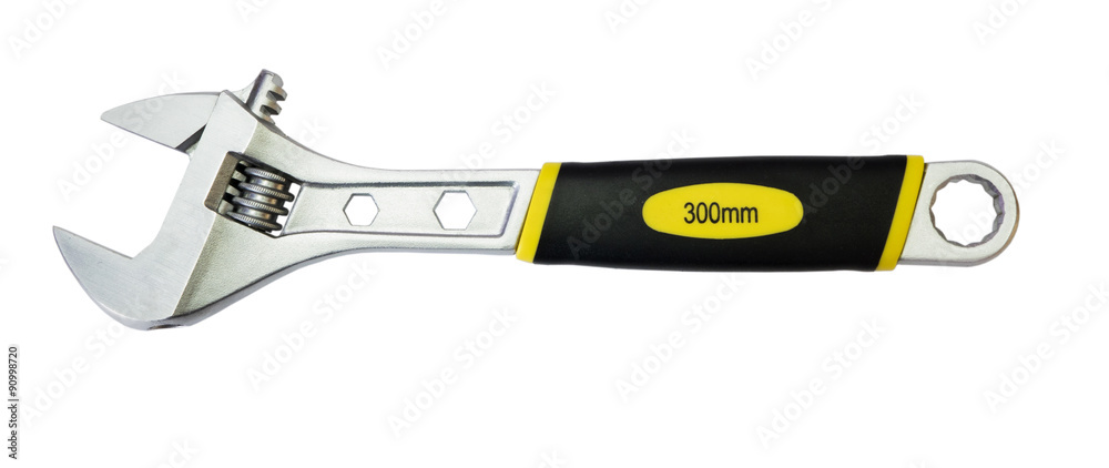 Adjustable spanner (monkey wrench) isolated on white background with ...