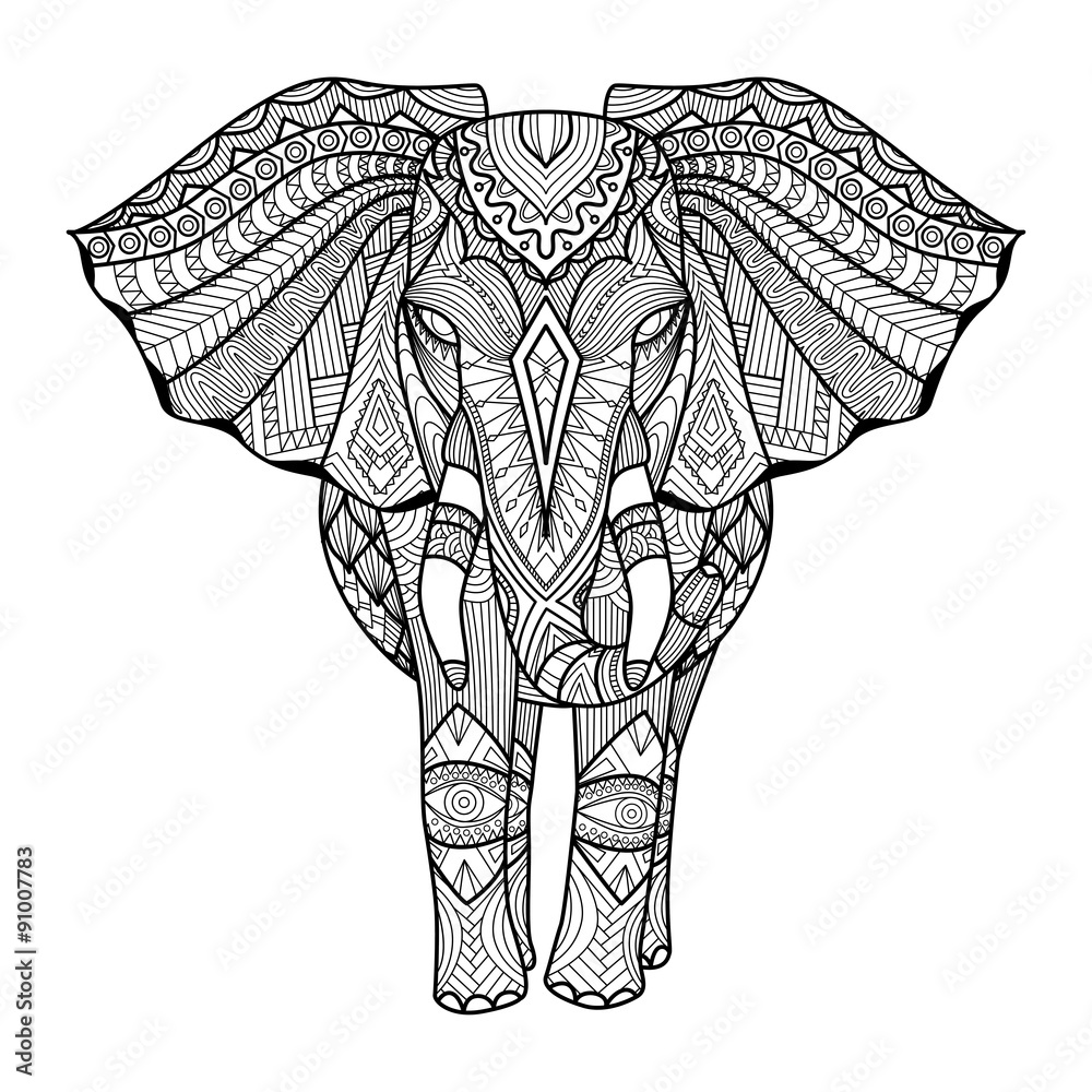 Drawing unique ethnic elephant for print, pattern,logo,icon,shirt ...