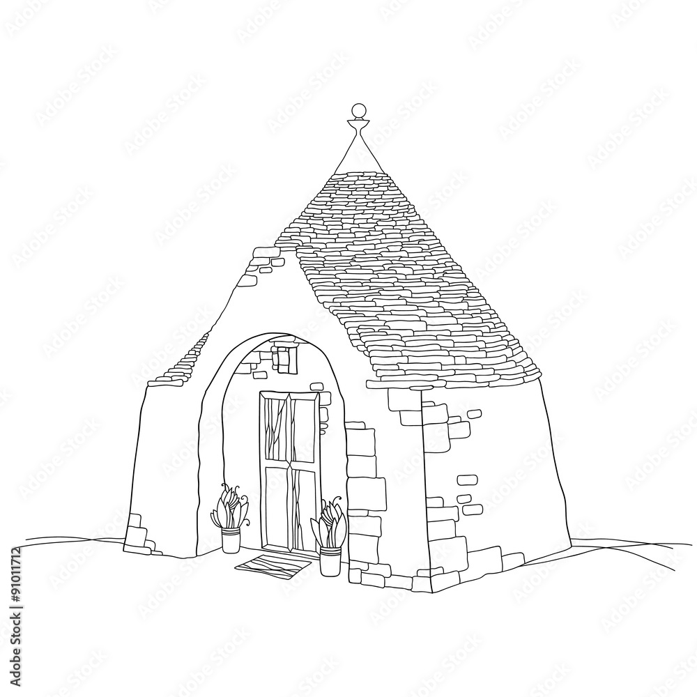 Traditional Trulli house with conical roof isolated on white background ...