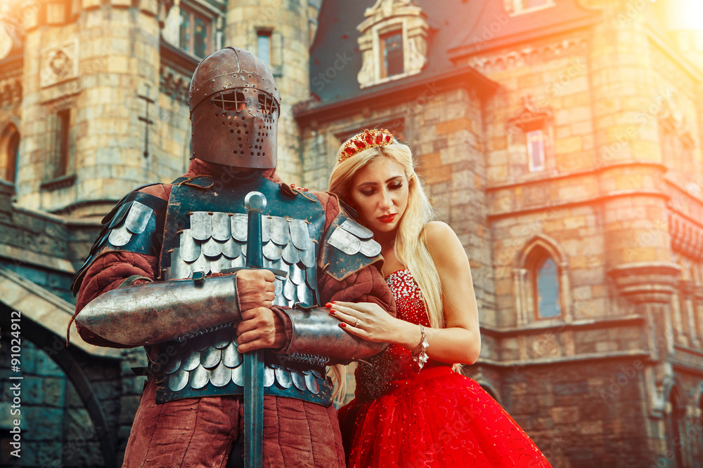 Medieval knight with his beloved lady Stock Photo | Adobe Stock