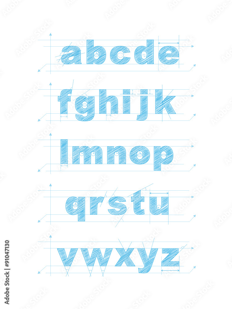Vector Technical Lettering Font Poster (blue) Stock Vector | Adobe Stock