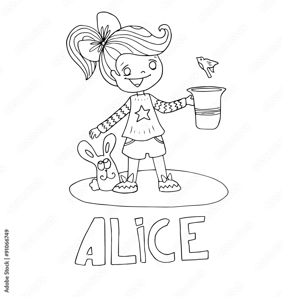 The simple outline drawing for coloring with the image of children of ...