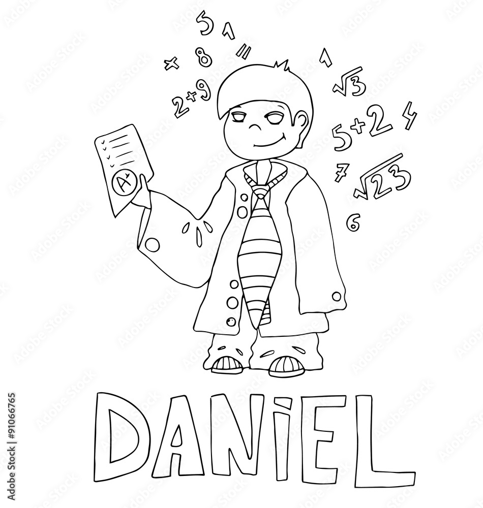 The simple outline drawing for coloring with the image of children of ...
