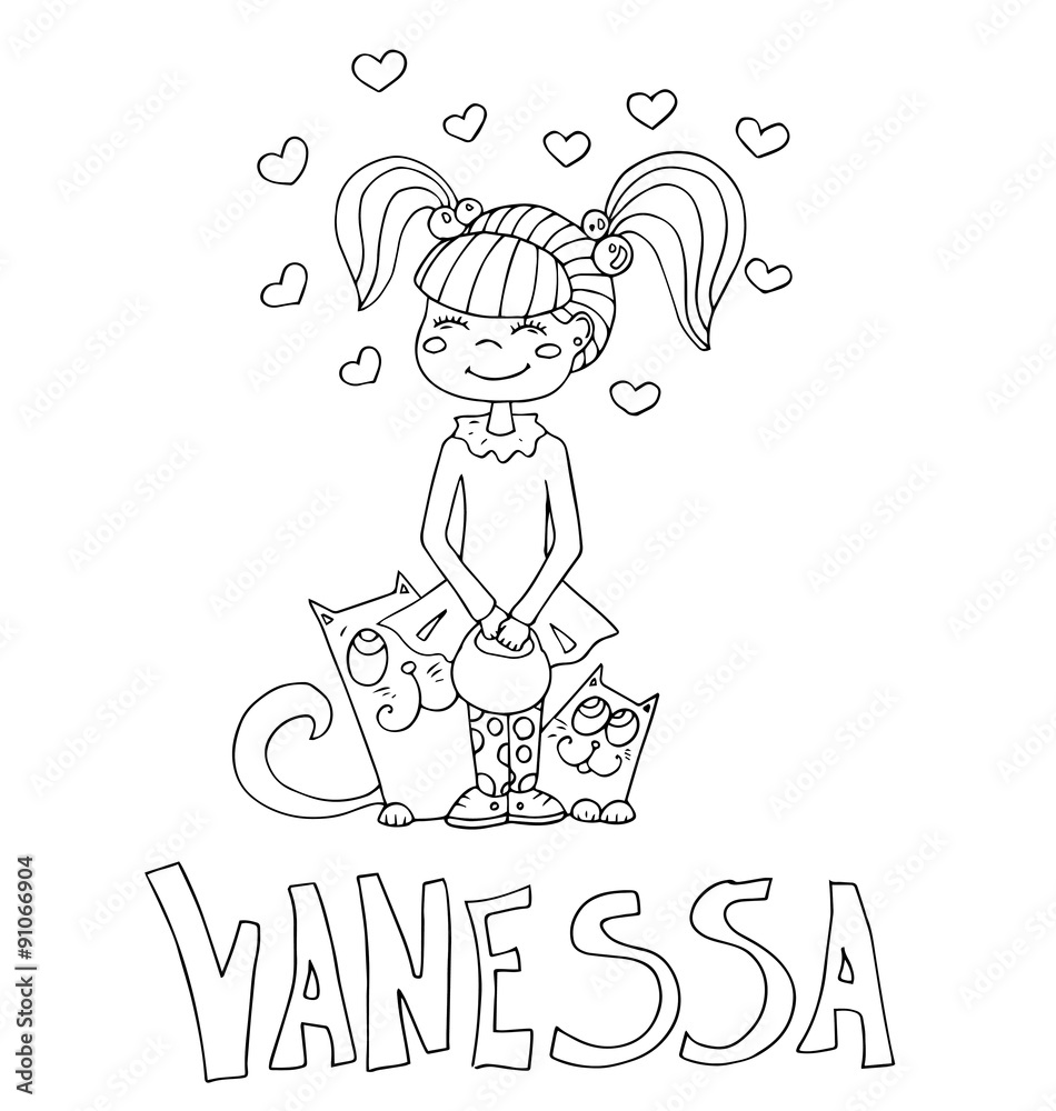 The simple outline drawing for coloring with the image of children of ...