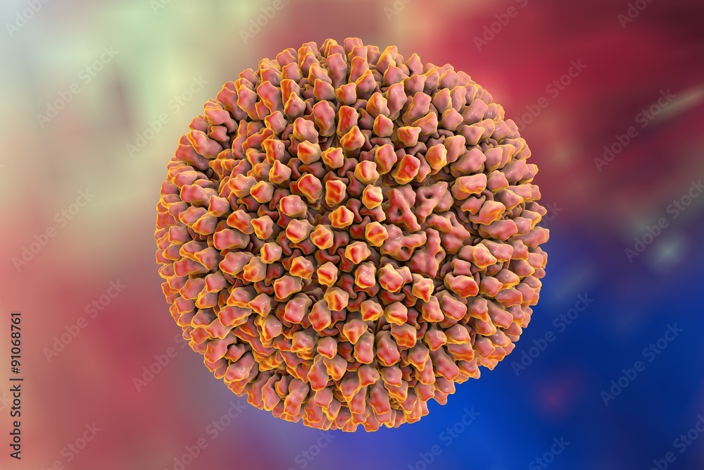 Reovirus on colorful background. A virus causes infection of ...