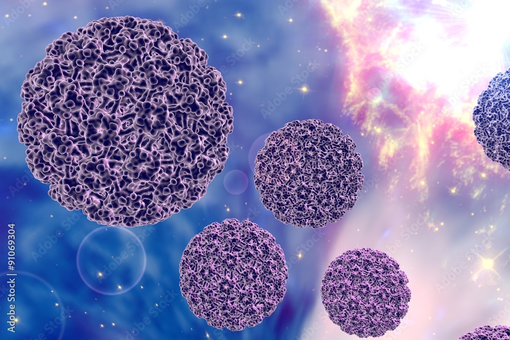 Human Papillomavirus type 16 on surrealistic background (HPV). A model ...