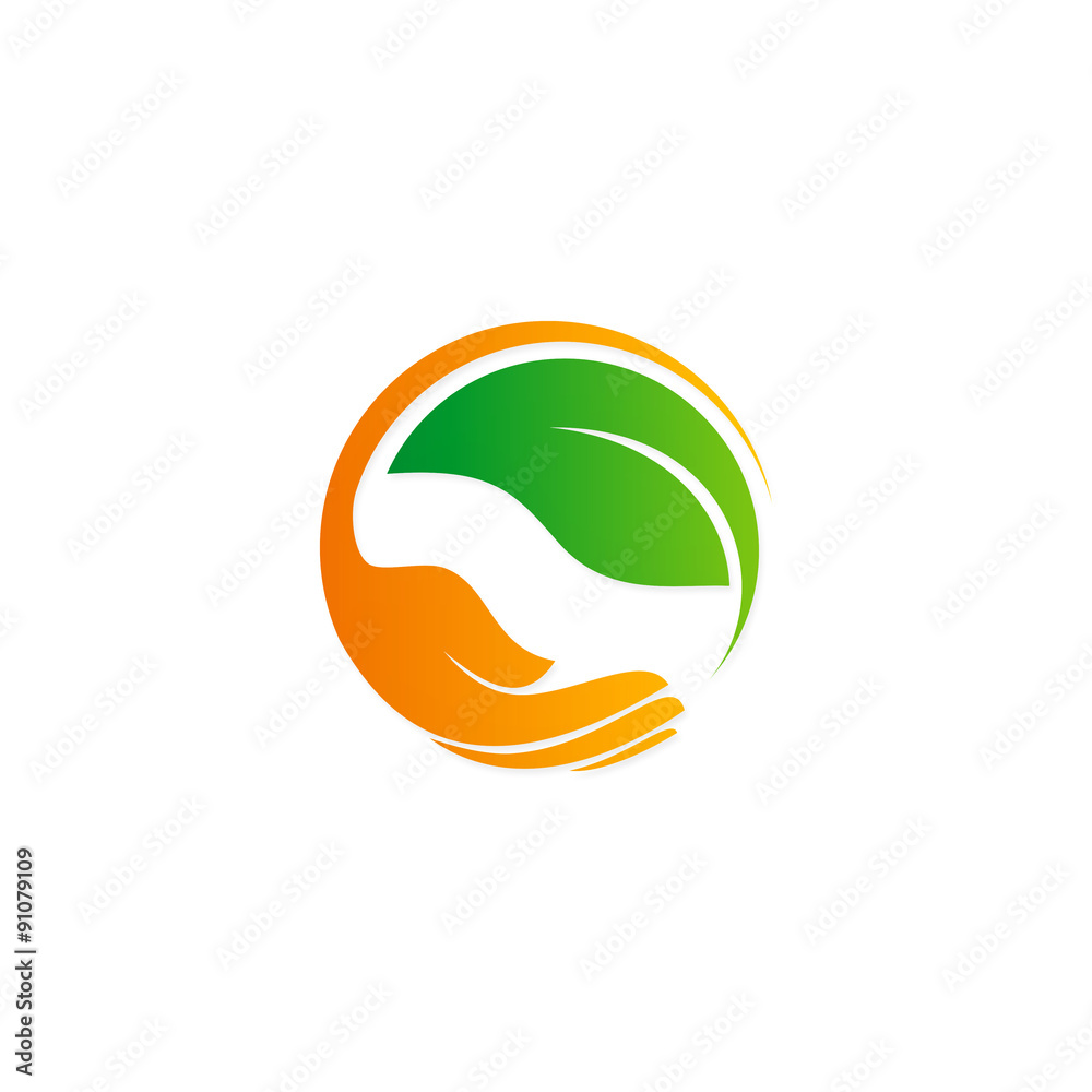 save green leaf organic hand logo Stock Vector | Adobe Stock