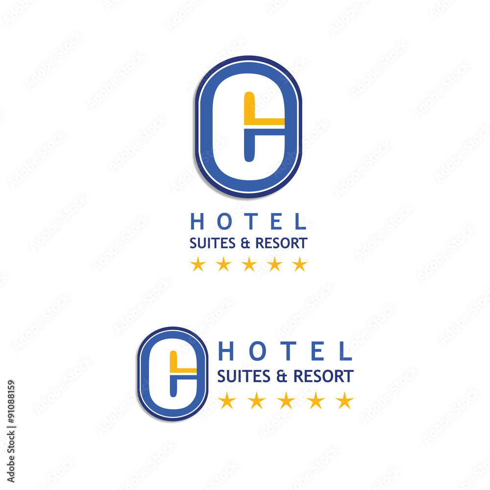 Logo Hotel, Suites and Resort E, Cinco Estrellas Stock-Vektorgrafik ...