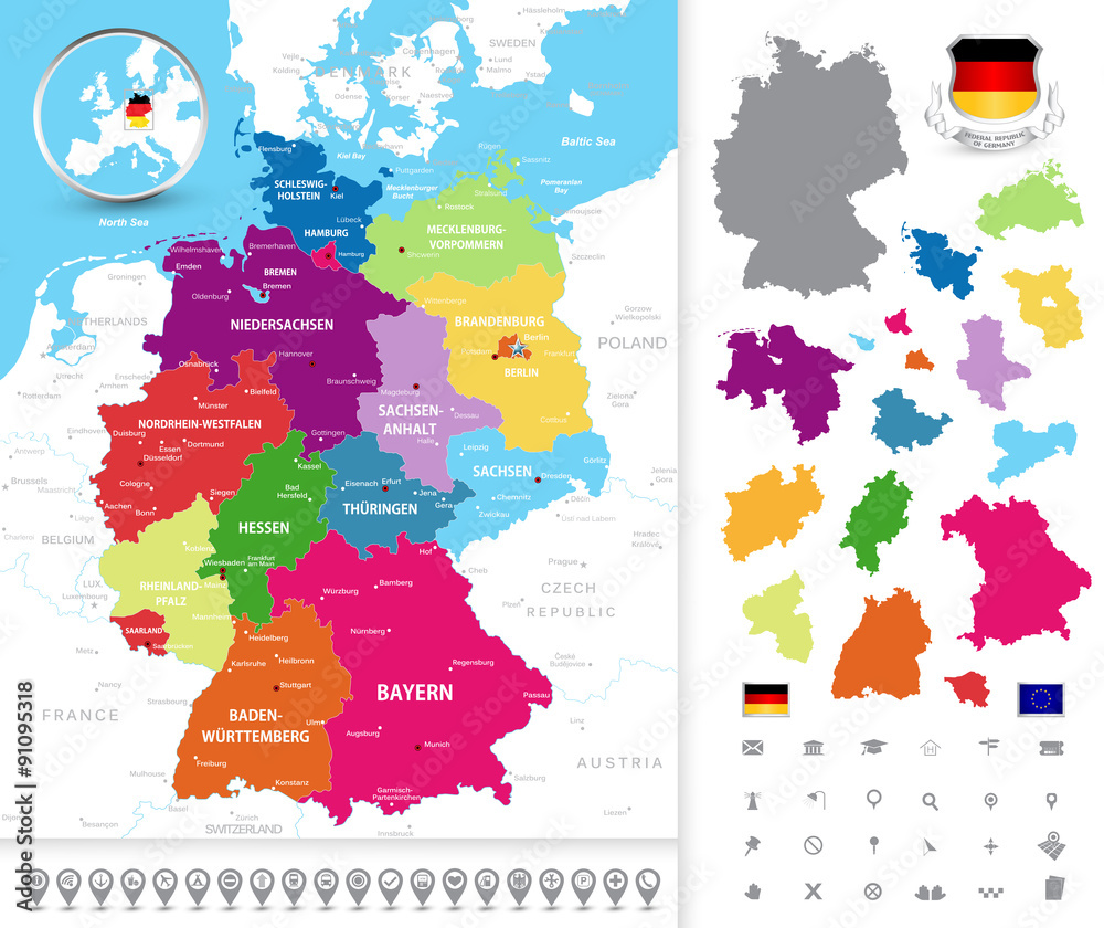 Political map of Germany. Political map of Germany with its fede Stock ...