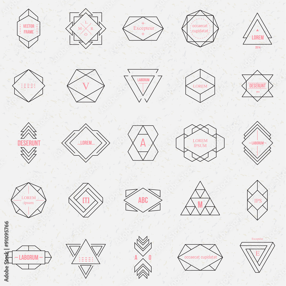 Set geometric signs, labels, and frames. Triangles. Line design ...
