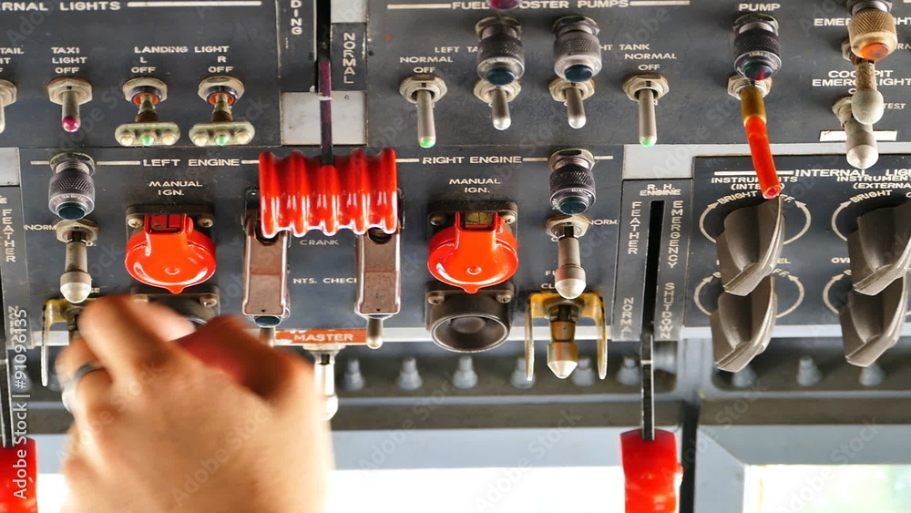 Pilot check button controls on overhead panel in cockpit. Stock Video ...