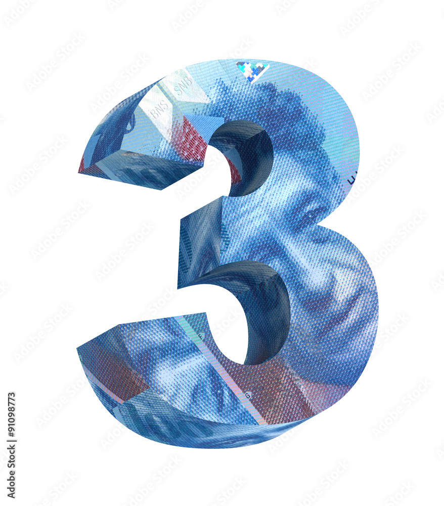 Number from swiss franc bill alphabet set isolated over white. Stock ...