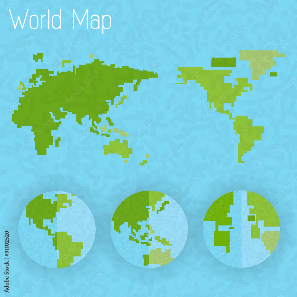 World map 8 bit air and compass of vector Stock Vector | Adobe Stock