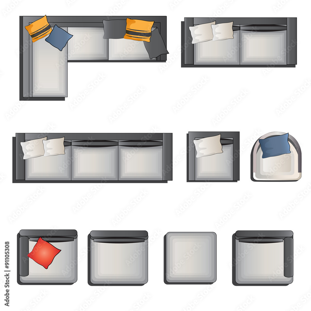 Sofa top view set 1 for interior, vector illustration Stock Vector ...