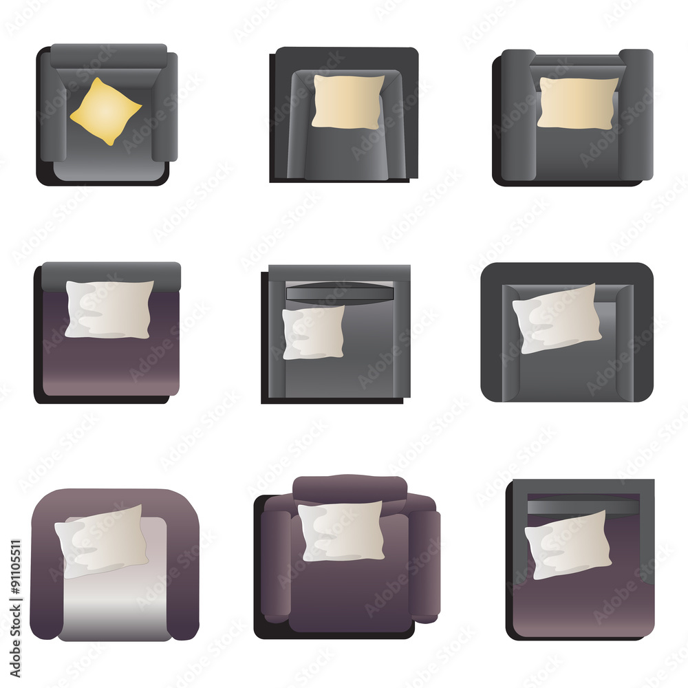 Furniture top view set 16 for interior,vector illustration Stock Vector ...