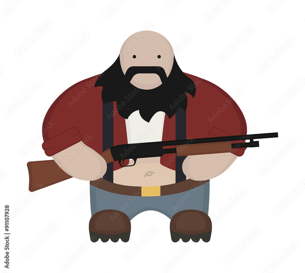 Cartoon redneck in red shirt with shotgun. No outline Stock Vector ...
