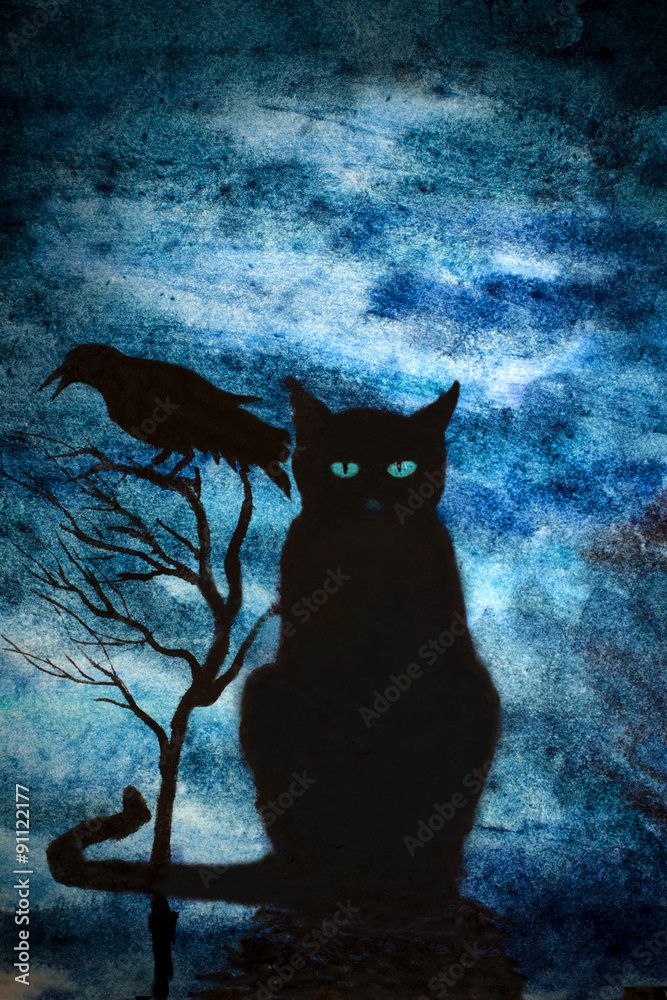 black cat and crows Stock Illustration | Adobe Stock