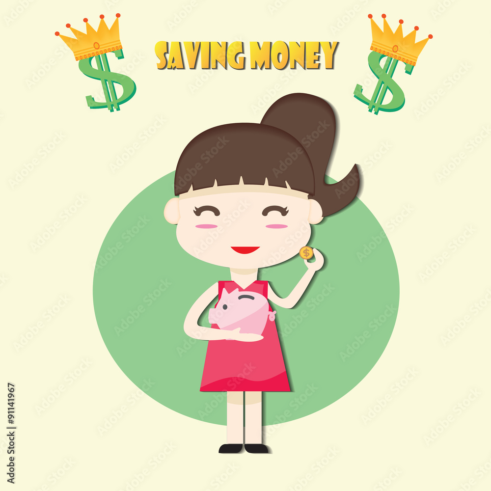 Girl saving money Stock Vector | Adobe Stock