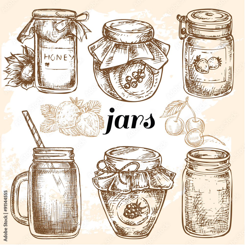 hand drawn jars collection Stock Vector | Adobe Stock