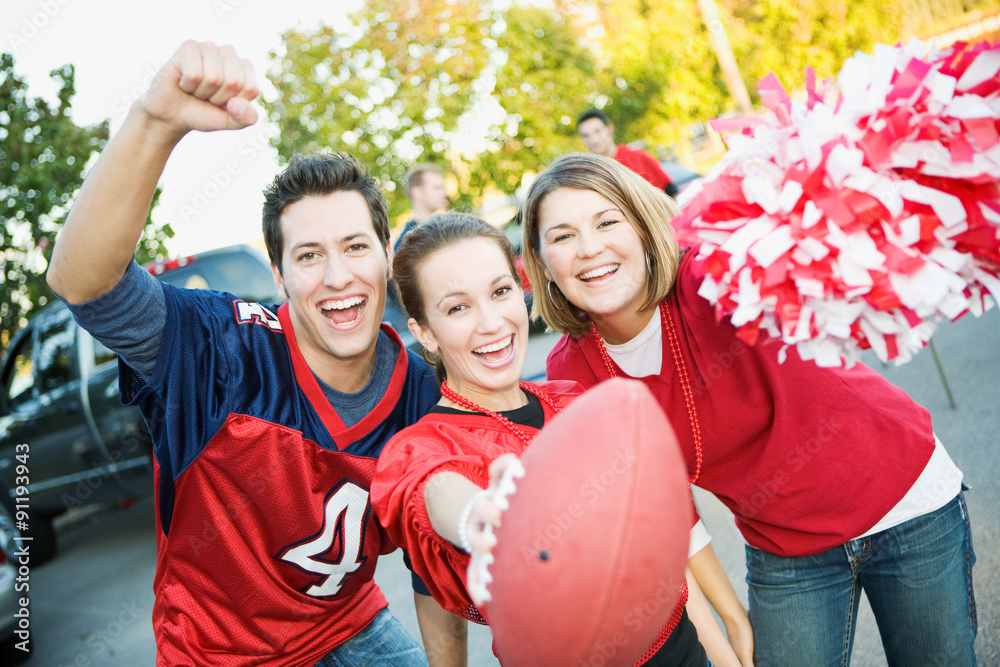 Tailgating: Three Friends Cheer For Favorite Team Stock Photo | Adobe Stock