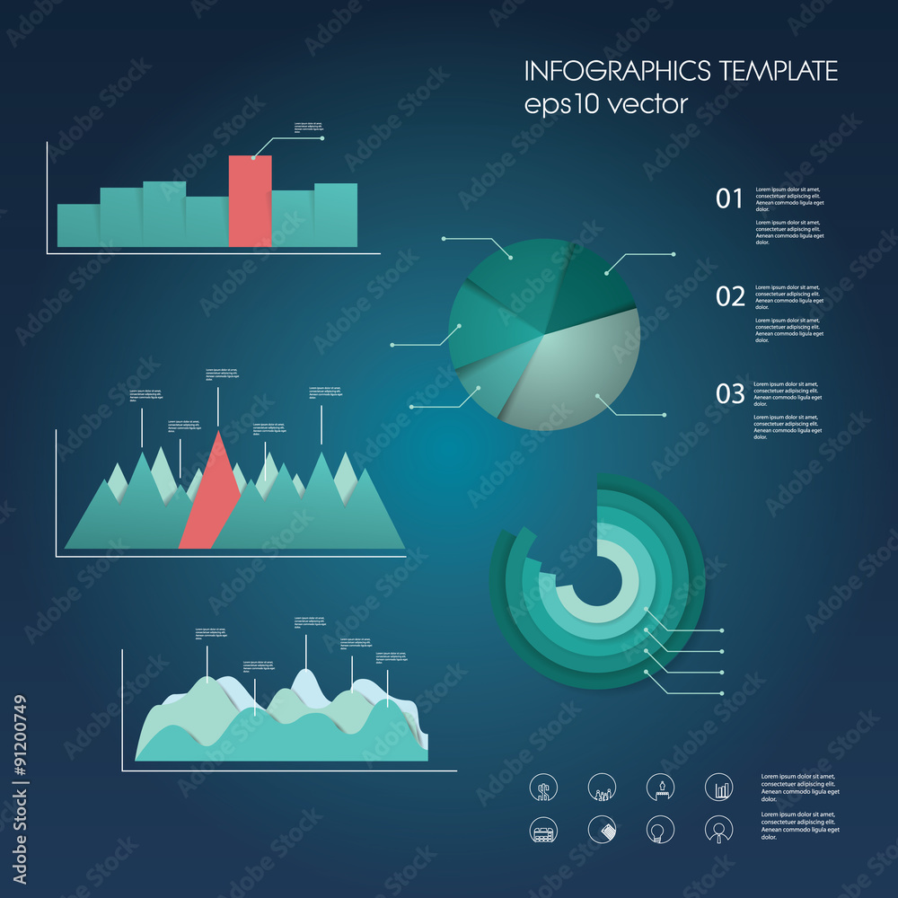 Set of graphs and charts in modern material design. Infographic Stock ...