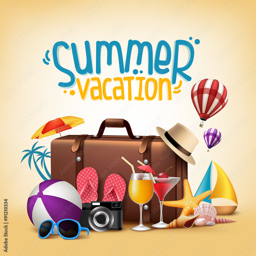 3D Realistic Summer Vacation Poster Design for Travel with Editable ...