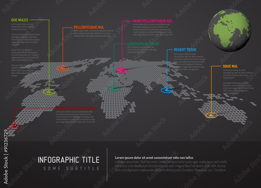 Dark World map with pointer marks Stock Vector | Adobe Stock