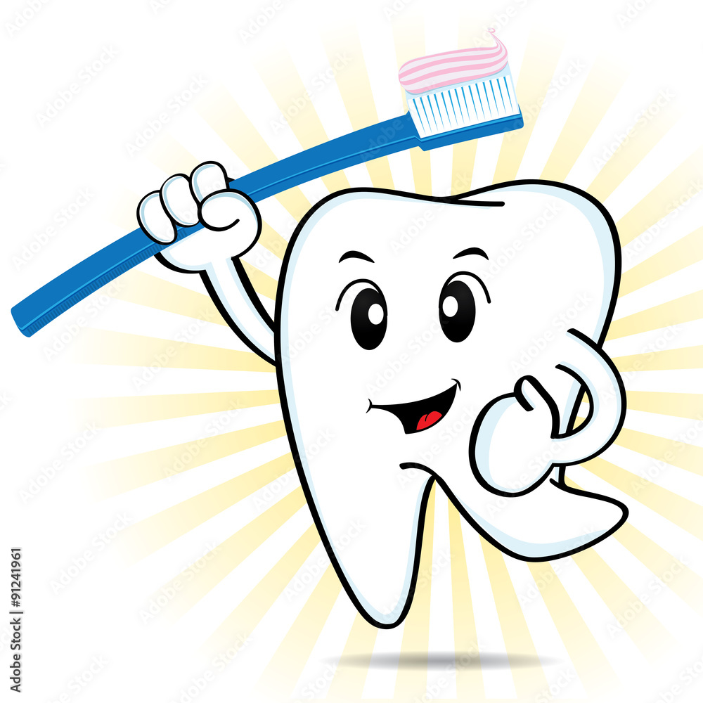 Cartoon characters tooth happy with toothbrush Stock Vector | Adobe Stock