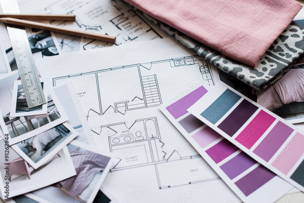 Interior designers working table Stock Photo | Adobe Stock
