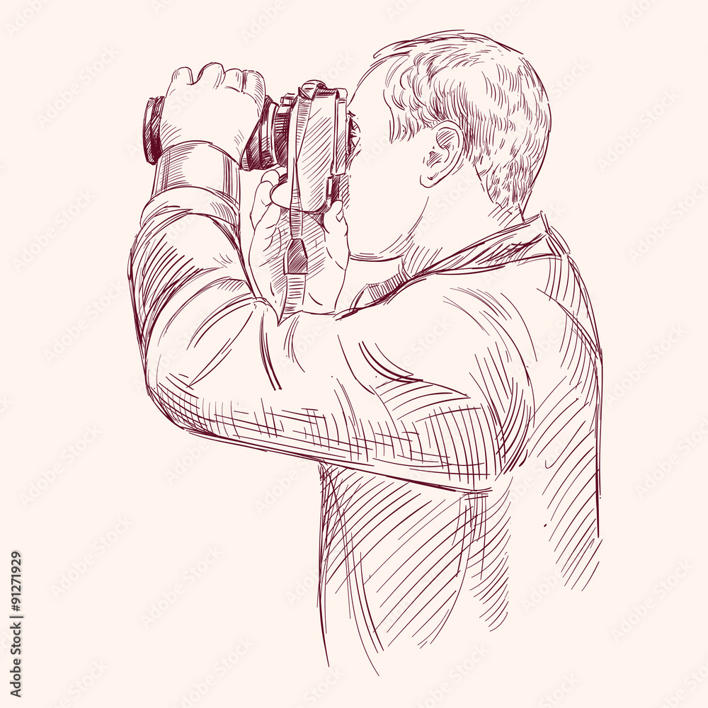 Photographer - hand drawn vector llustration realistic sketch Stock ...