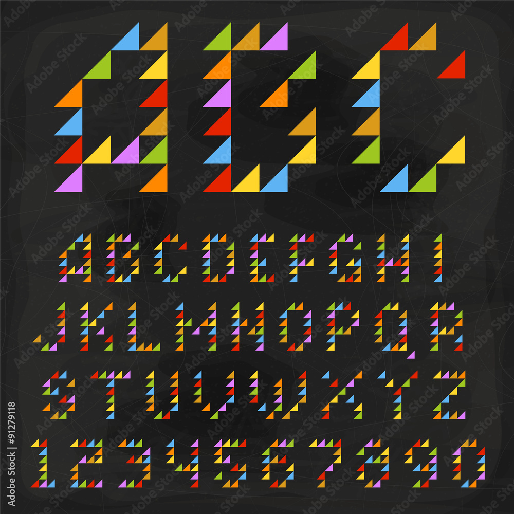 Vector Colorful Triangle Font. Geometric alphabet on blackboard ...