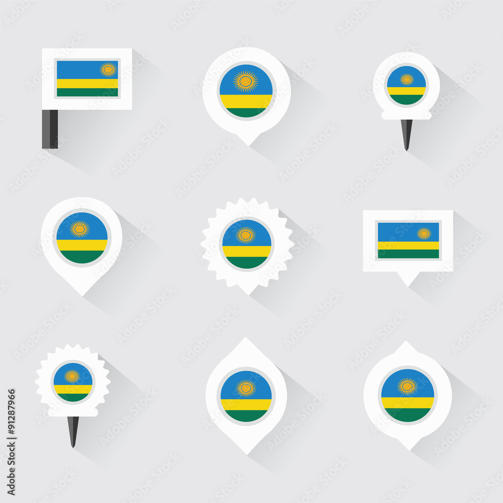 Rwanda flag and pins for infographic, and map design Stock Vector ...