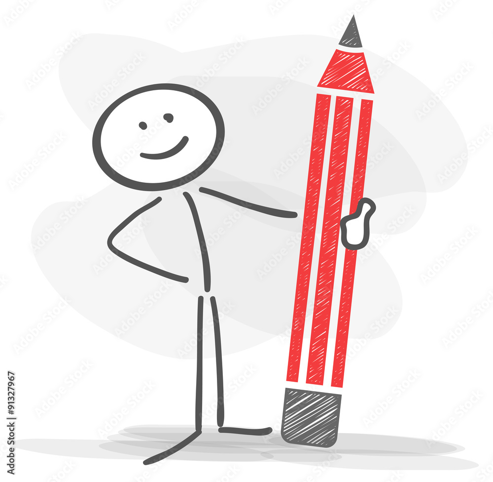 stickman pencil contract sign red Stock-Vektorgrafik | Adobe Stock