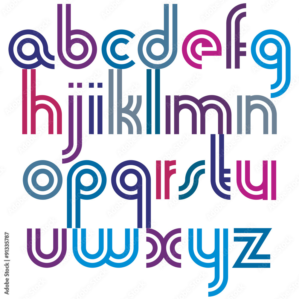 Bright lowercase letters with rounded corners, animated spherica Stock ...