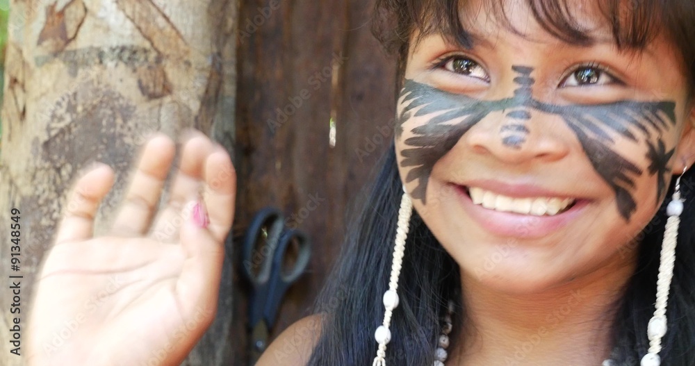 Native Brazilian girl at an indigenous tribe in the Amazon Stock ビデオ ...