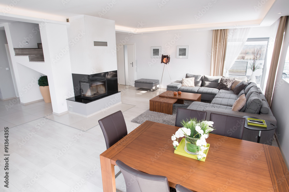 Inside a sunny modern house Stock Photo | Adobe Stock