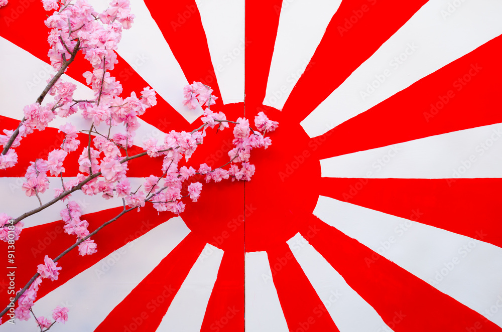 Japan flag with synthesis sakura flower Stock Photo | Adobe Stock