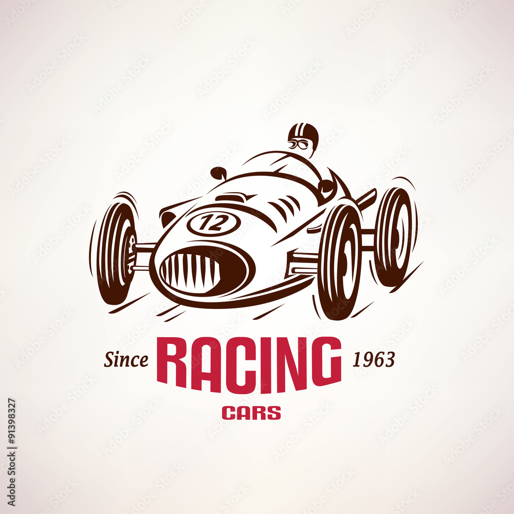 retro race car, vintage vector symbol, emblem, label template Stock ...