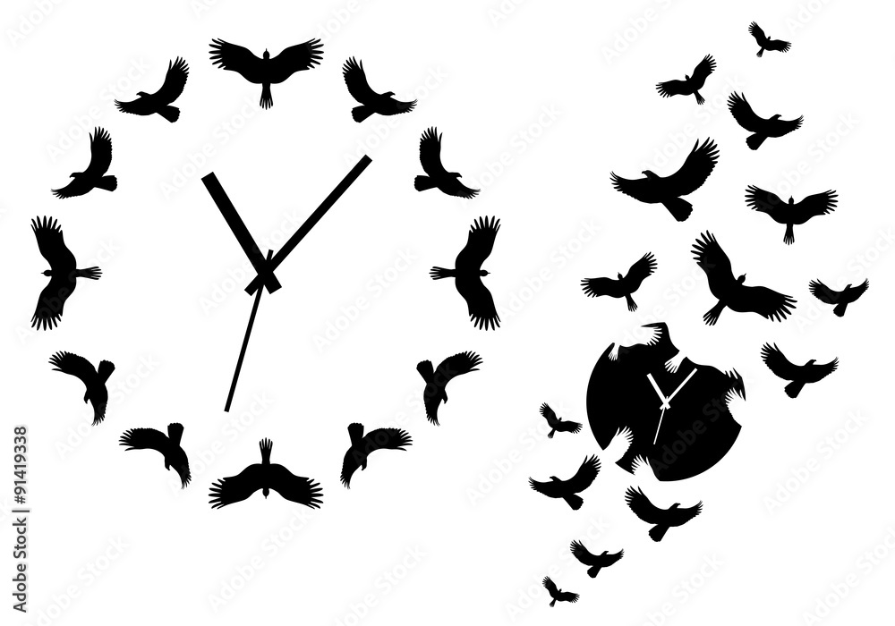 time flies, clock with flying birds, vector Stock Vector | Adobe Stock