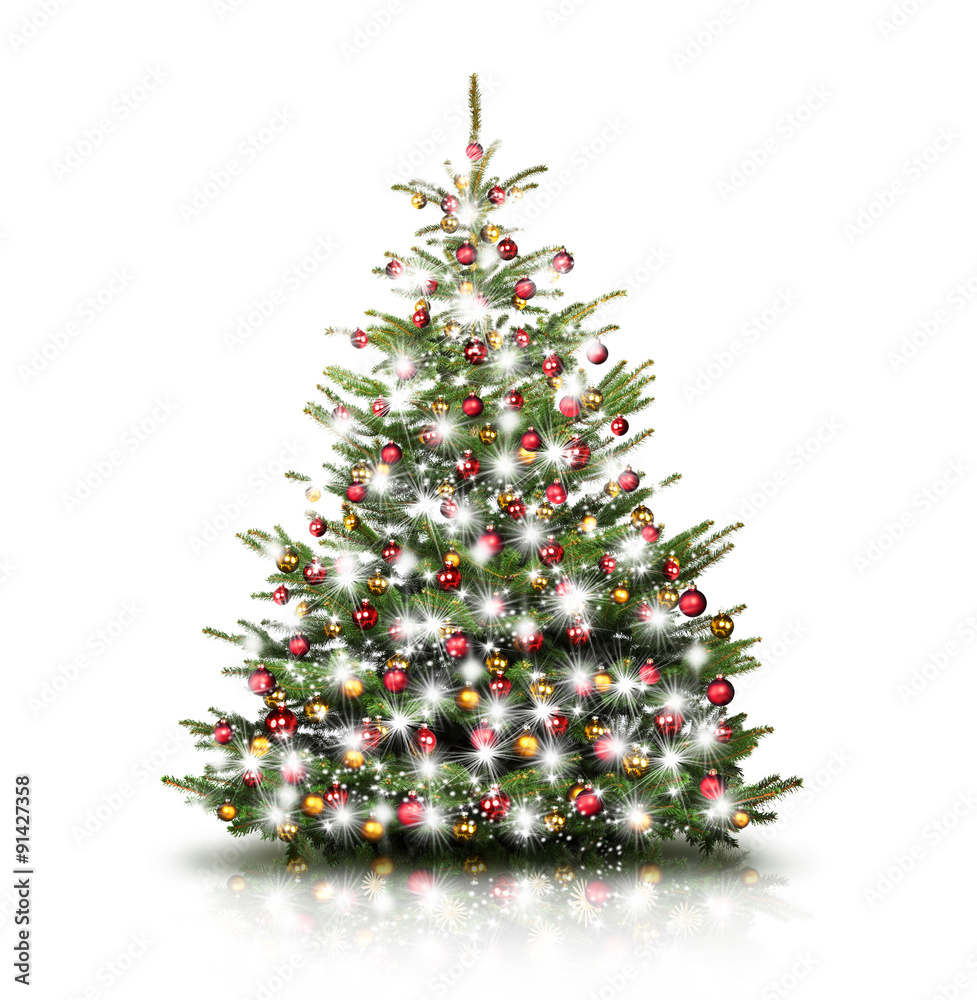 Bunt Geschmückter Christbaum Stock Illustration | Adobe Stock