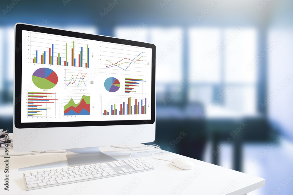 Computer showing analysis chart and graph in office Stock Photo | Adobe ...